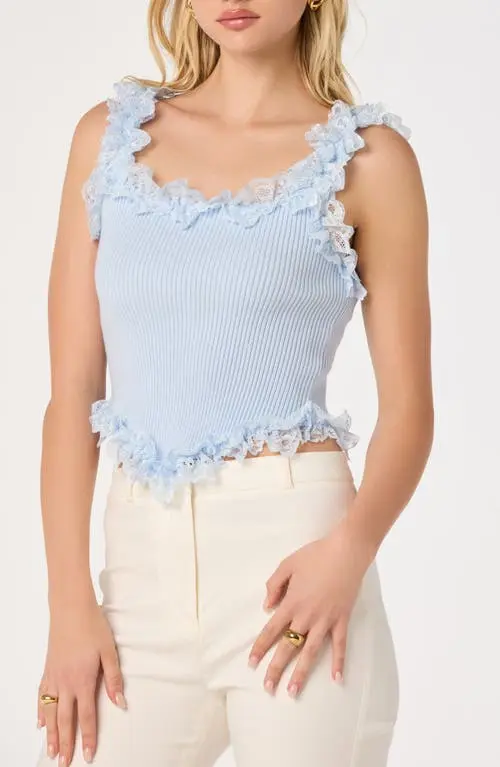 Astr The Label Amity Ruffle Lace Rib Tank - Light Blue