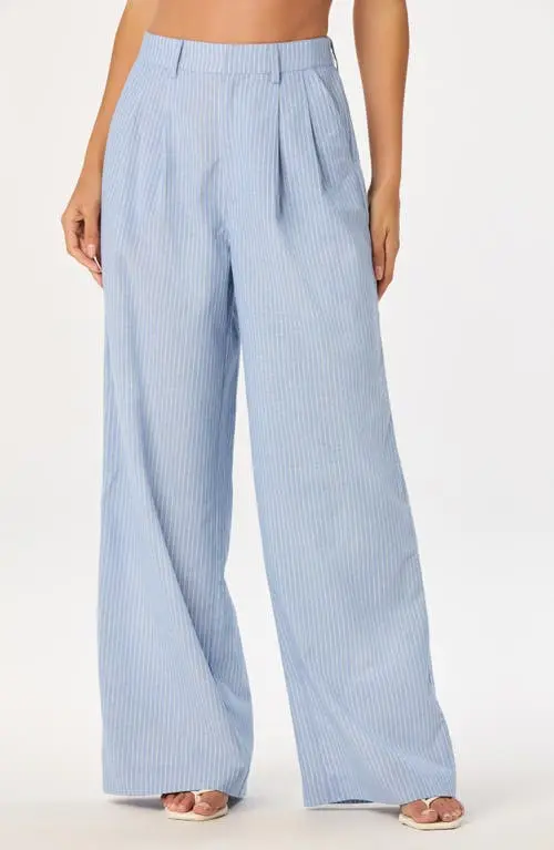 Astr The Label Linsey Pinstripe Wide Leg Cotton & Linen Pants - Blue Stripe
