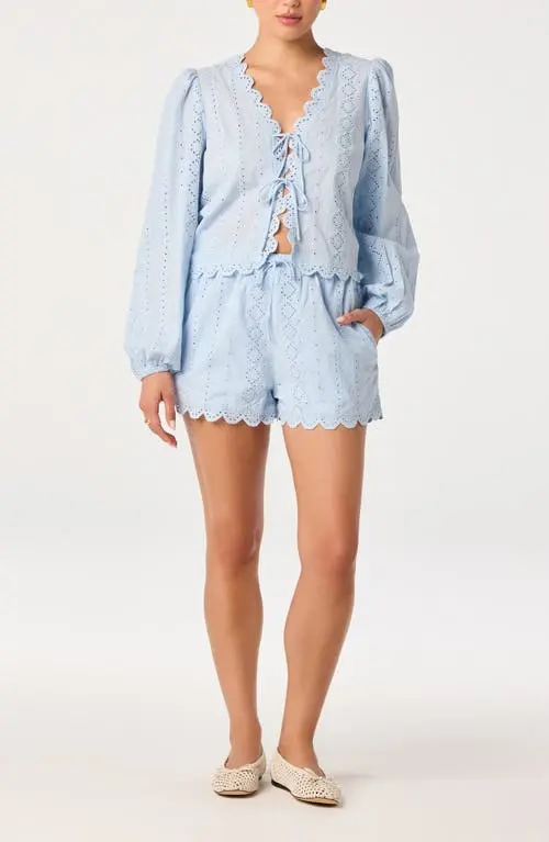Astr The Label Cotton Eyelet Drawstring Shorts - Light Blue