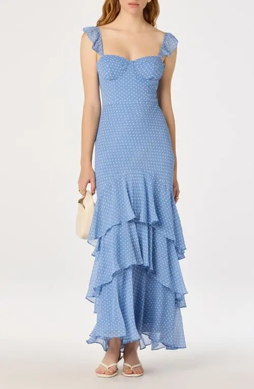 Astr The Label Alcina Polka Dot Maxi Dress - Blue White Polkadot