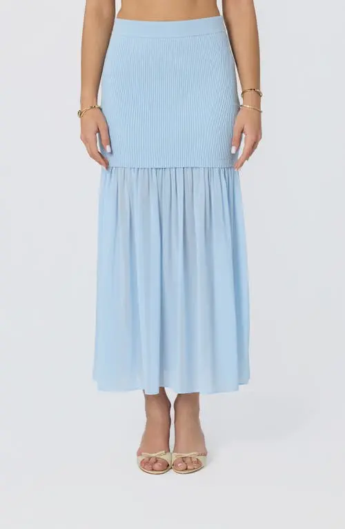 Astr The Label Halie Mixed Media Maxi Skirt - Light Blue