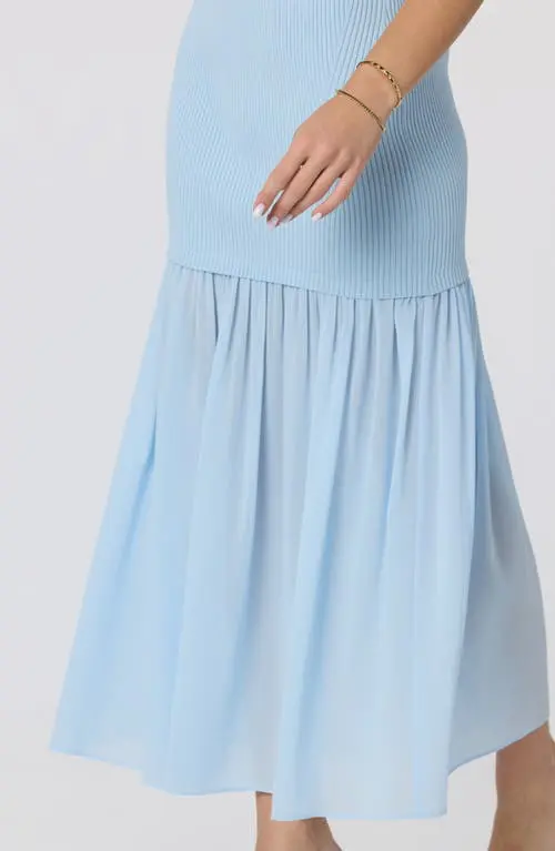 Astr The Label Halie Mixed Media Maxi Skirt - Light Blue