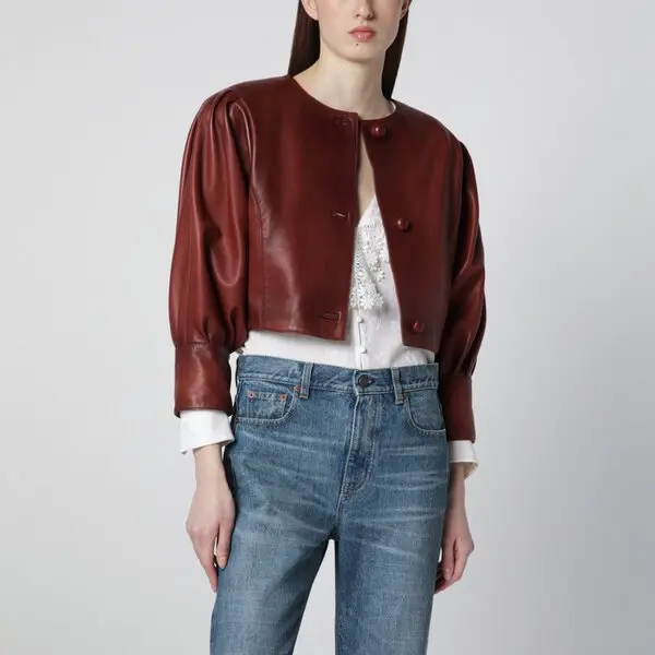 Chloé Short Burgundy Jacket In Plongé Nappa Leather - Brown