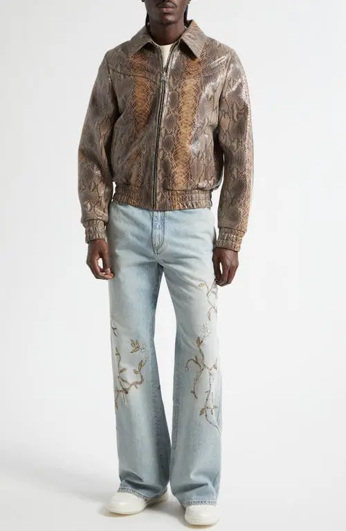 Amiri Snake Embossed Leather Western Jacket - Brown Multi