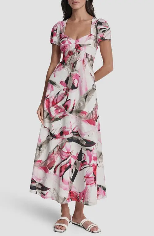 Dkny Print Short Sleeve Midi Dress - Spring Wisps