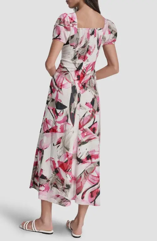 Dkny Printed Short Sleeve Midi Dress