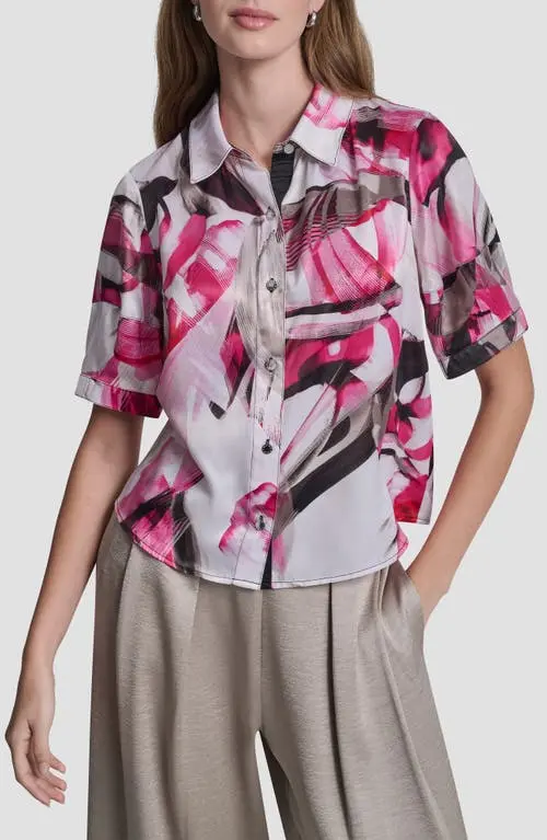 Dkny Lantern Sleeve Satin Button-up Shirt - Spring Wisps