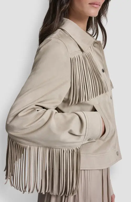 Dkny Fringe Trim Faux Suede Jacket