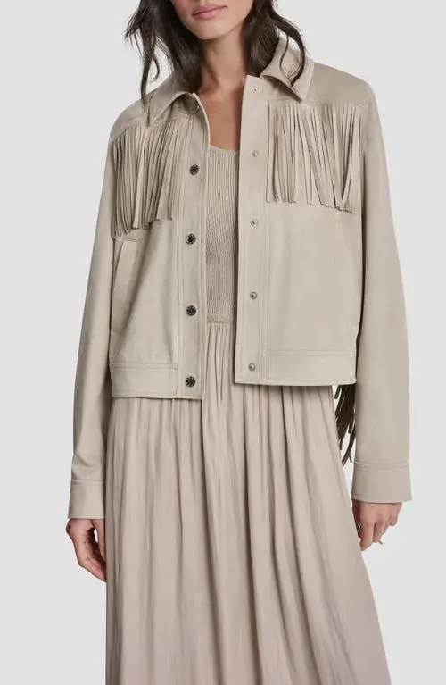 Dkny Fringe Trim Faux Suede Jacket