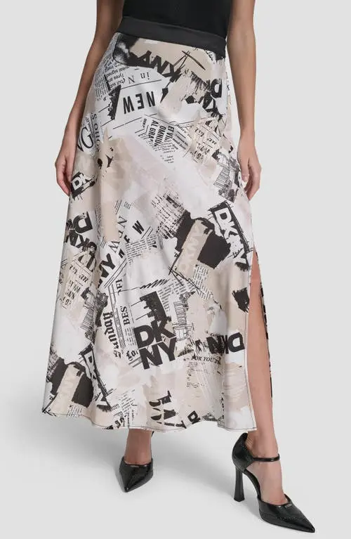 Dkny Newspaper Print Maxi Skirt - Dkny Headliner