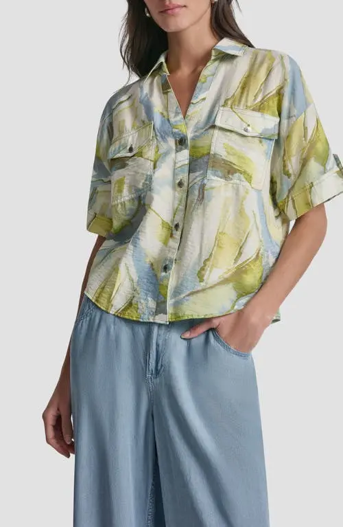 Dkny Print Short Sleeve Roll Tab Shirt - March Watercolor