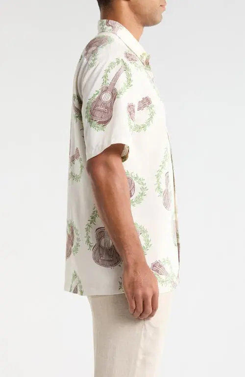 KAHALA Ukulele Mele Print Short Sleeve Button-up Shirt