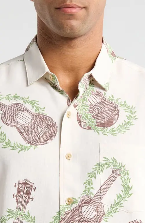 KAHALA Ukulele Mele Print Short Sleeve Button-up Shirt