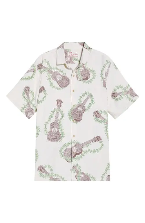 KAHALA Ukulele Mele Print Short Sleeve Button-up Shirt