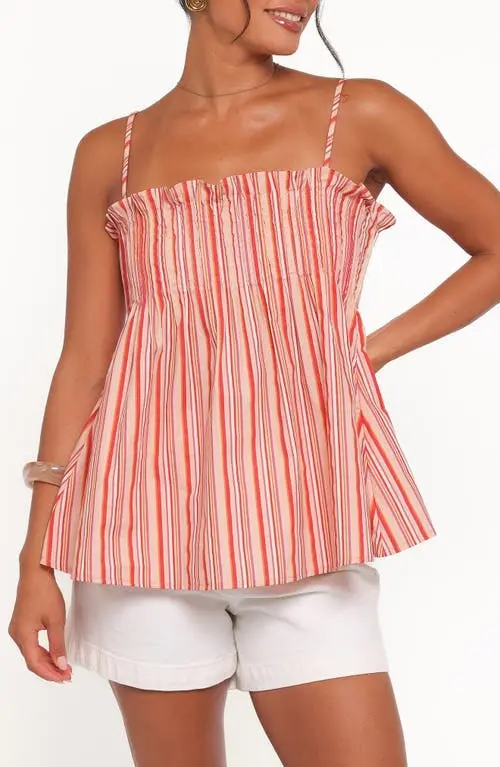 PETAL & PUP Carson Stripe Pintuck Pleat Cotton Camisole - Peach Stripe