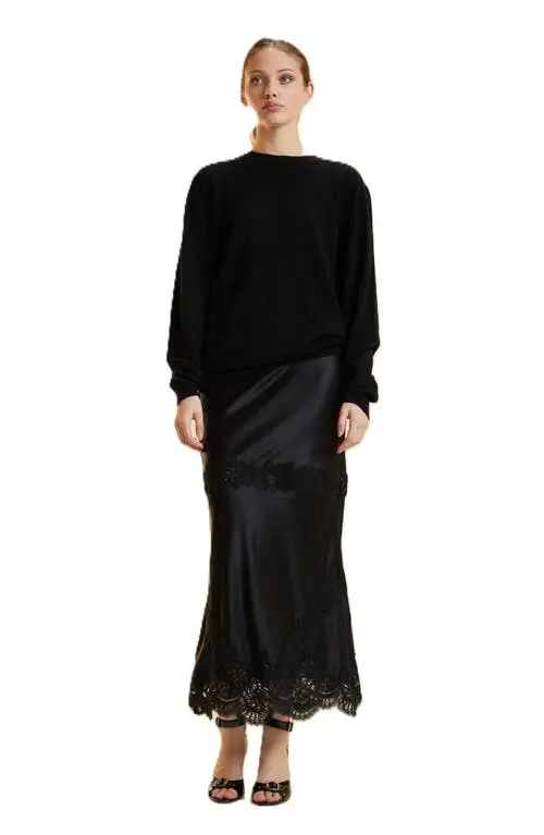 Cynthia Rowley Satin Lace Midi Skirt - Black