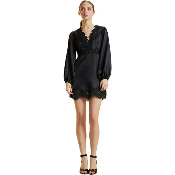Cynthia Rowley Satin Lace Mini Dress - Black