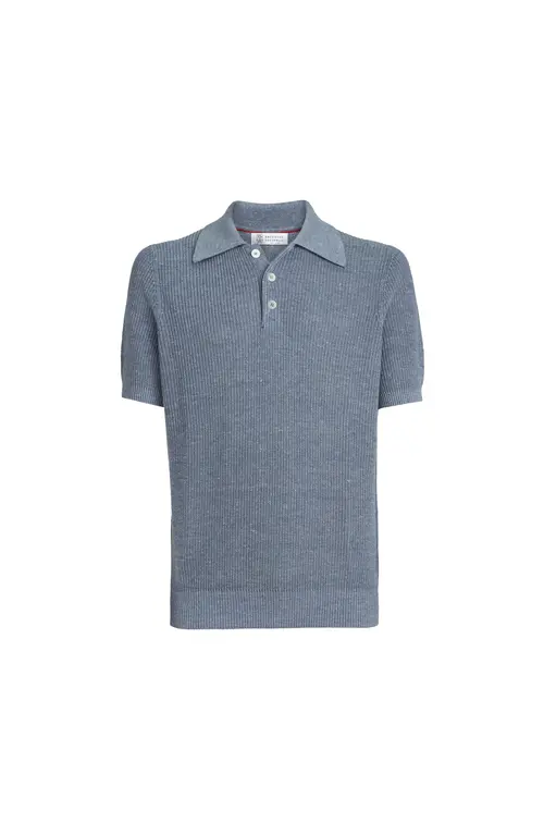 Brunello Cucinelli Half English Rib Knit Polo - Slate