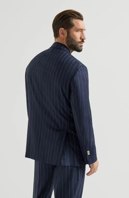 Brunello Cucinelli Wide Chalk Stripe Blazer - Blue