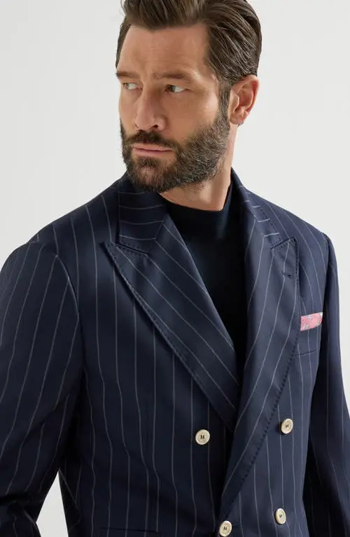 Brunello Cucinelli Wide Chalk Stripe Blazer - Blue