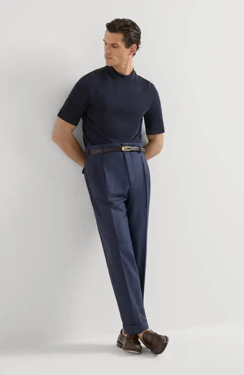 Brunello Cucinelli Double Pleated Trousers - Navy Blue