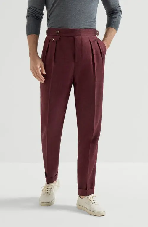 Brunello Cucinelli Linen And Virgin Wool Trousers - Cherry