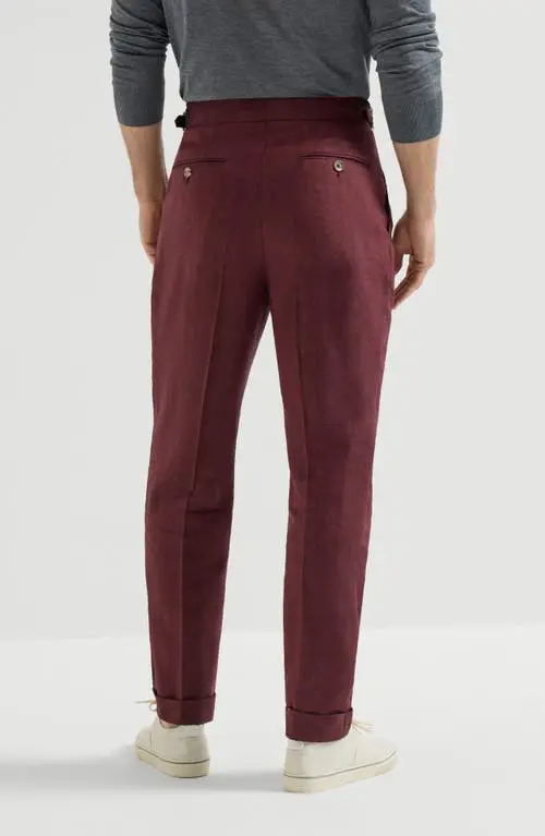 Brunello Cucinelli Linen And Virgin Wool Trousers - Cherry