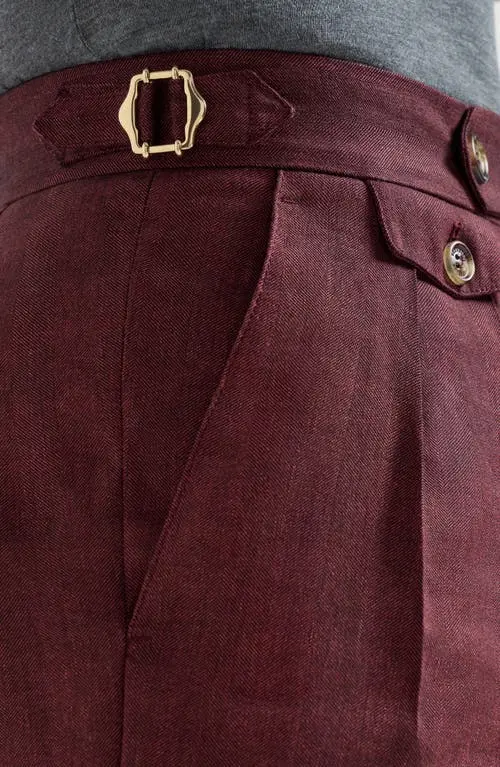 Brunello Cucinelli Linen And Virgin Wool Trousers - Cherry