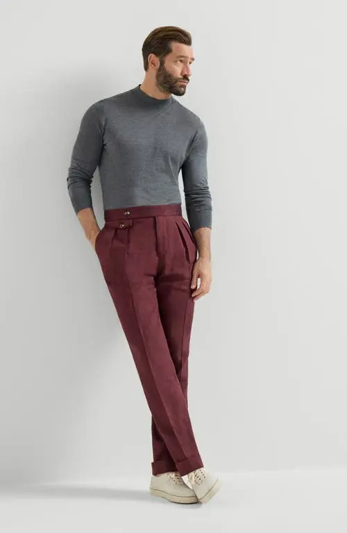 Brunello Cucinelli Linen And Virgin Wool Trousers - Cherry