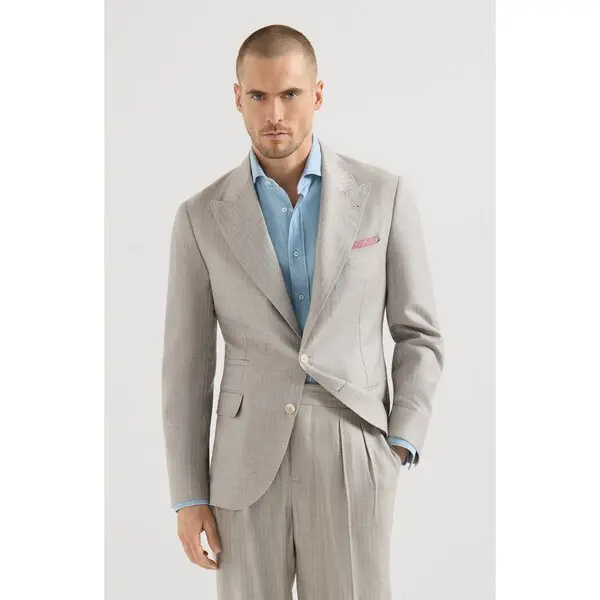 Brunello Cucinelli Chevron Deconstructed Blazer - Light Grey