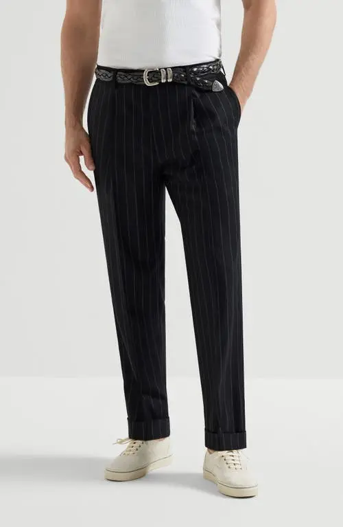 Brunello Cucinelli Virgin Wool Pinstripe Trousers - Black