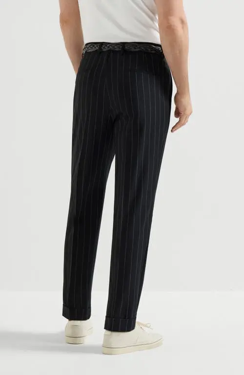 Brunello Cucinelli Virgin Wool Pinstripe Trousers - Black