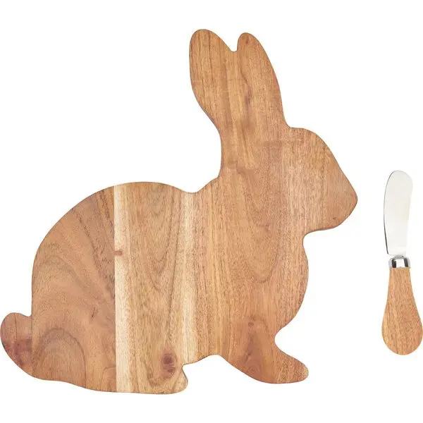 C&F HOME Easter Bunny Shape Acacia Wood 2-piece Serving Tray W/ Spreader Knife 10 - Brown