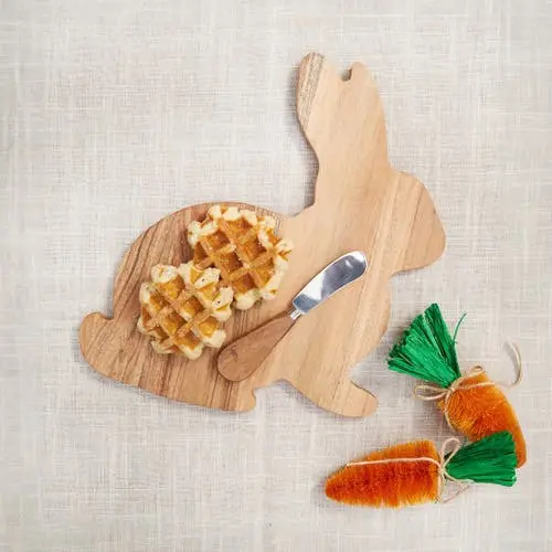 C&F HOME Easter Bunny Shape Acacia Wood 2-piece Serving Tray W/ Spreader Knife 10