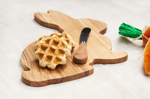 C&F HOME Easter Bunny Shape Acacia Wood 2-piece Serving Tray W/ Spreader Knife 10