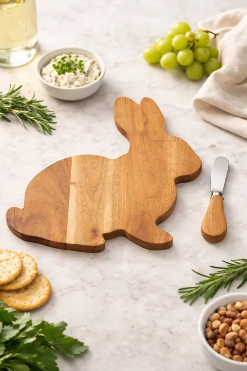 C&F HOME Easter Bunny Shape Acacia Wood 2-piece Serving Tray W/ Spreader Knife 10