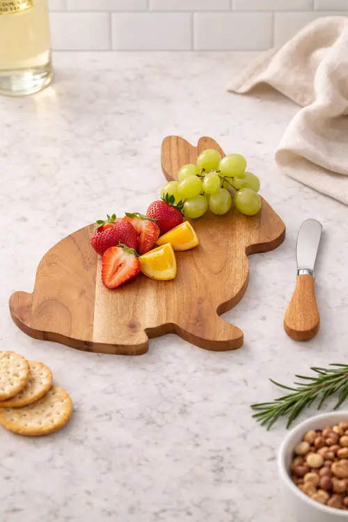 C&F HOME Easter Bunny Shape Acacia Wood 2-piece Serving Tray W/ Spreader Knife 10
