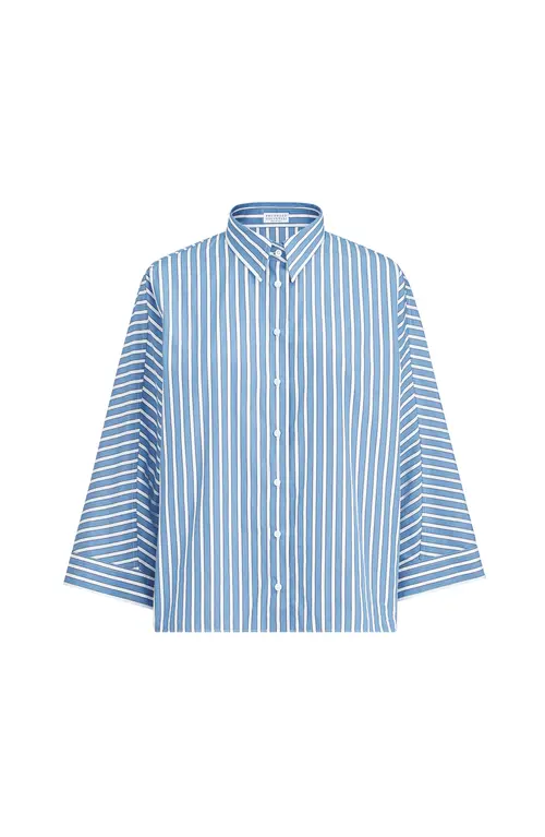 Brunello Cucinelli Striped Poplin Shirt - Azure