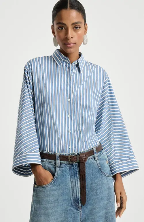 Brunello Cucinelli Striped Poplin Shirt - Azure