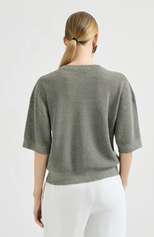 Brunello Cucinelli Linen-blend Lamé Knit Sweater - Military