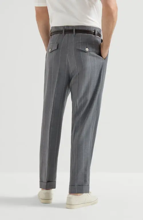 Brunello Cucinelli Chalk Stripe Pleated Trousers - Medium Grey