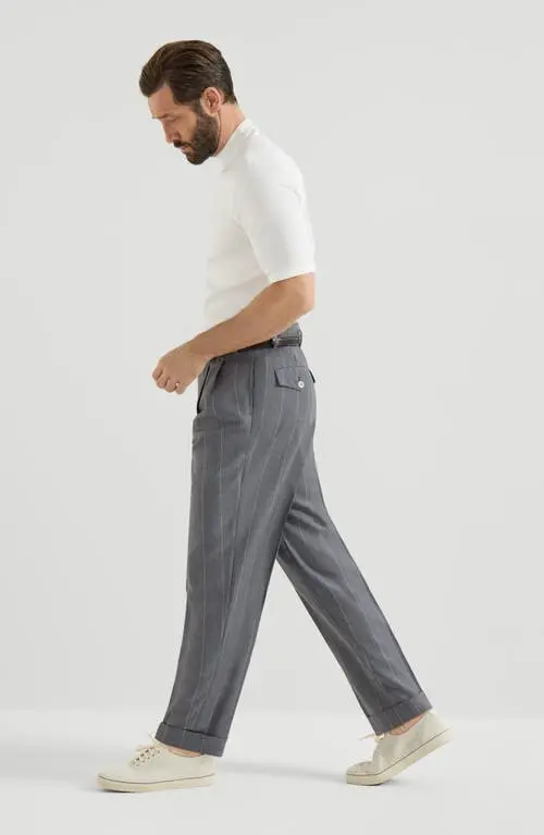 Brunello Cucinelli Chalk Stripe Pleated Trousers - Medium Grey