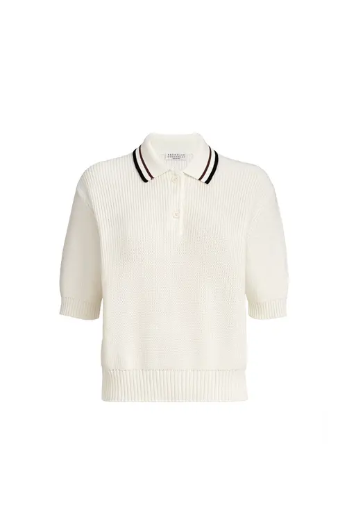 Brunello Cucinelli Rib Knit Polo - White