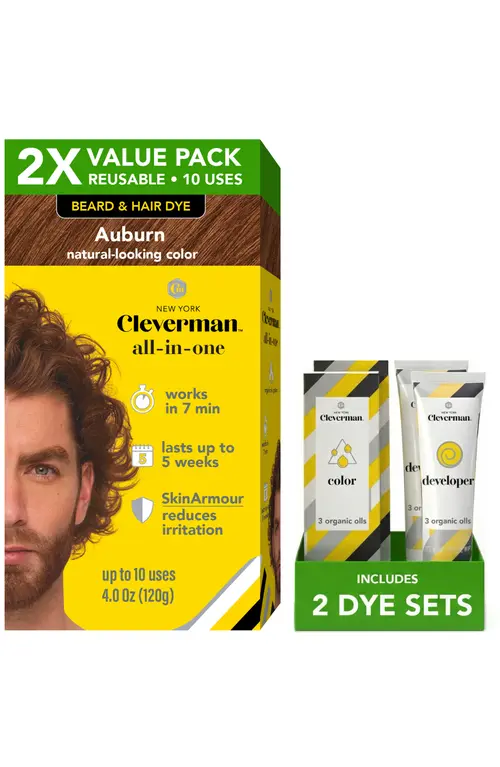 CLEVERMAN 2x Pack Reusable Beard & Hair Dye Kit - Auburn