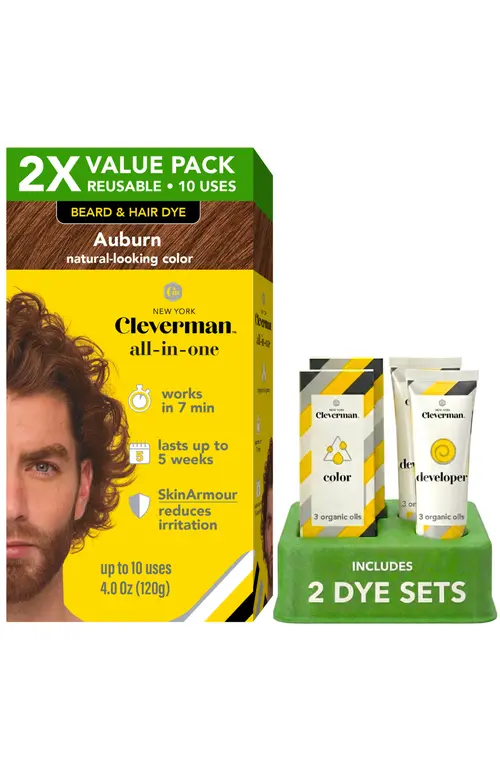 CLEVERMAN 2x Pack Reusable Beard & Hair Dye Kit - Auburn