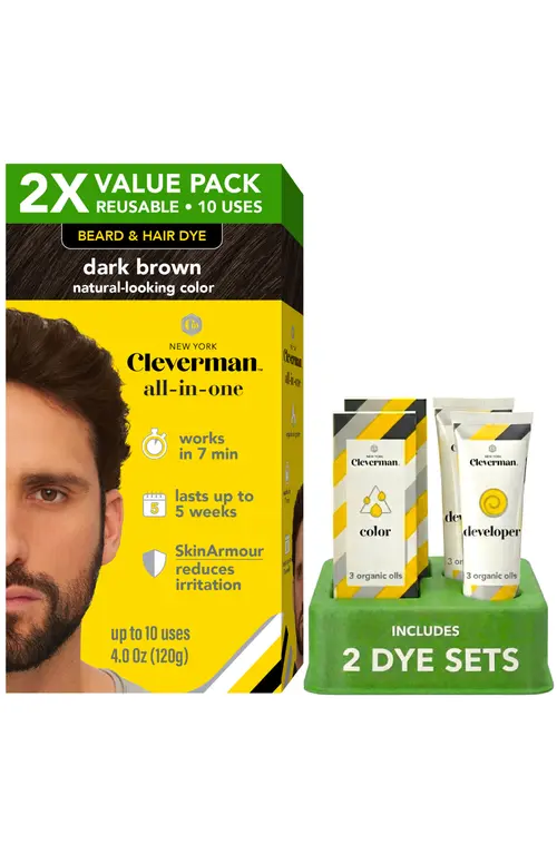 CLEVERMAN 2x Pack Reusable Beard & Hair Dye Kit - Dark Brown