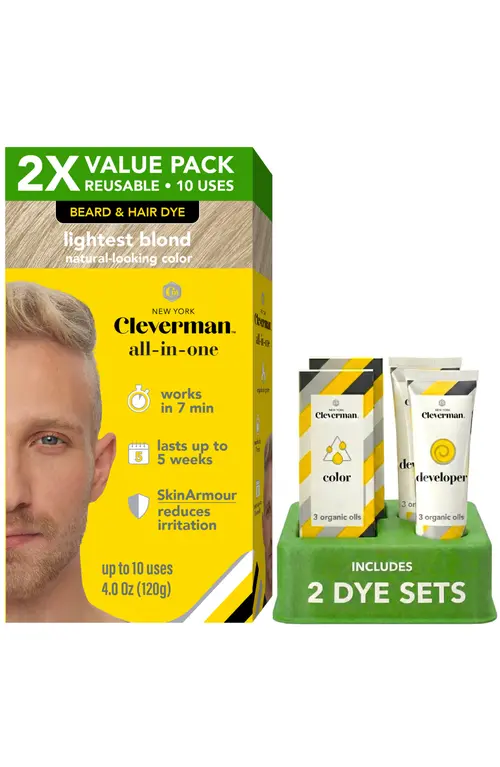 CLEVERMAN 2x Pack Reusable Beard & Hair Dye Kit - Lightest Blond