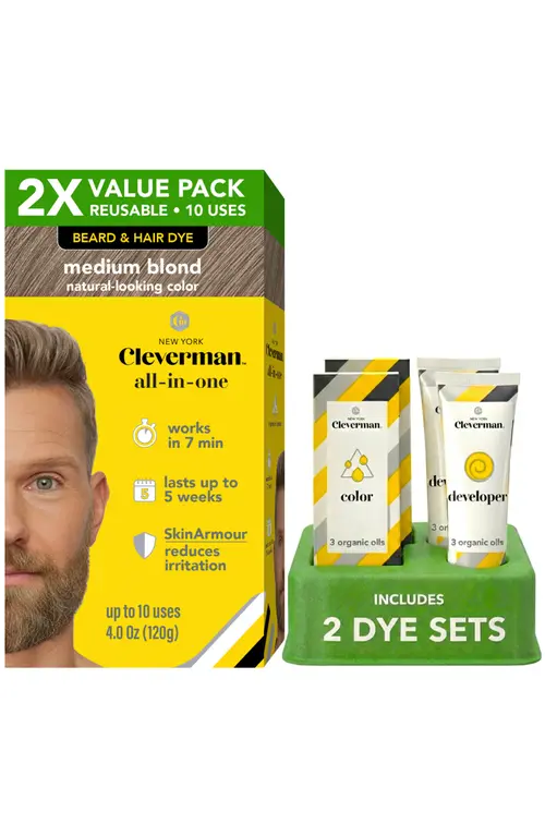 CLEVERMAN 2x Pack Reusable Beard & Hair Dye Kit - Medium Blond