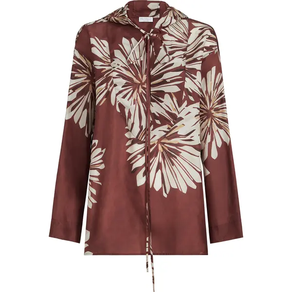 Brunello Cucinelli Bloom Print Pongee Shirt - Bordeaux