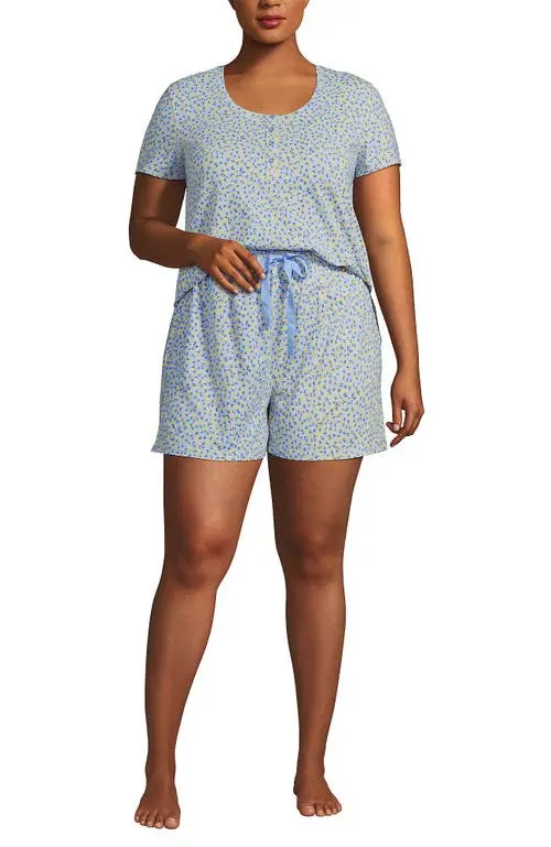 LANDS' END Knit 2 Piece Pajama Setshort Sleeve Top And Shorts - Misty Blue Floral